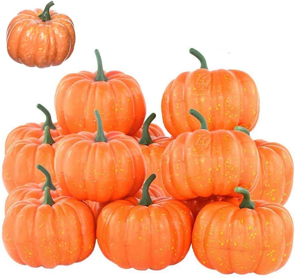 Amazon.com: Rocutus 12 Pieces Artificial Mini Pumpkins, Lifelike ...
