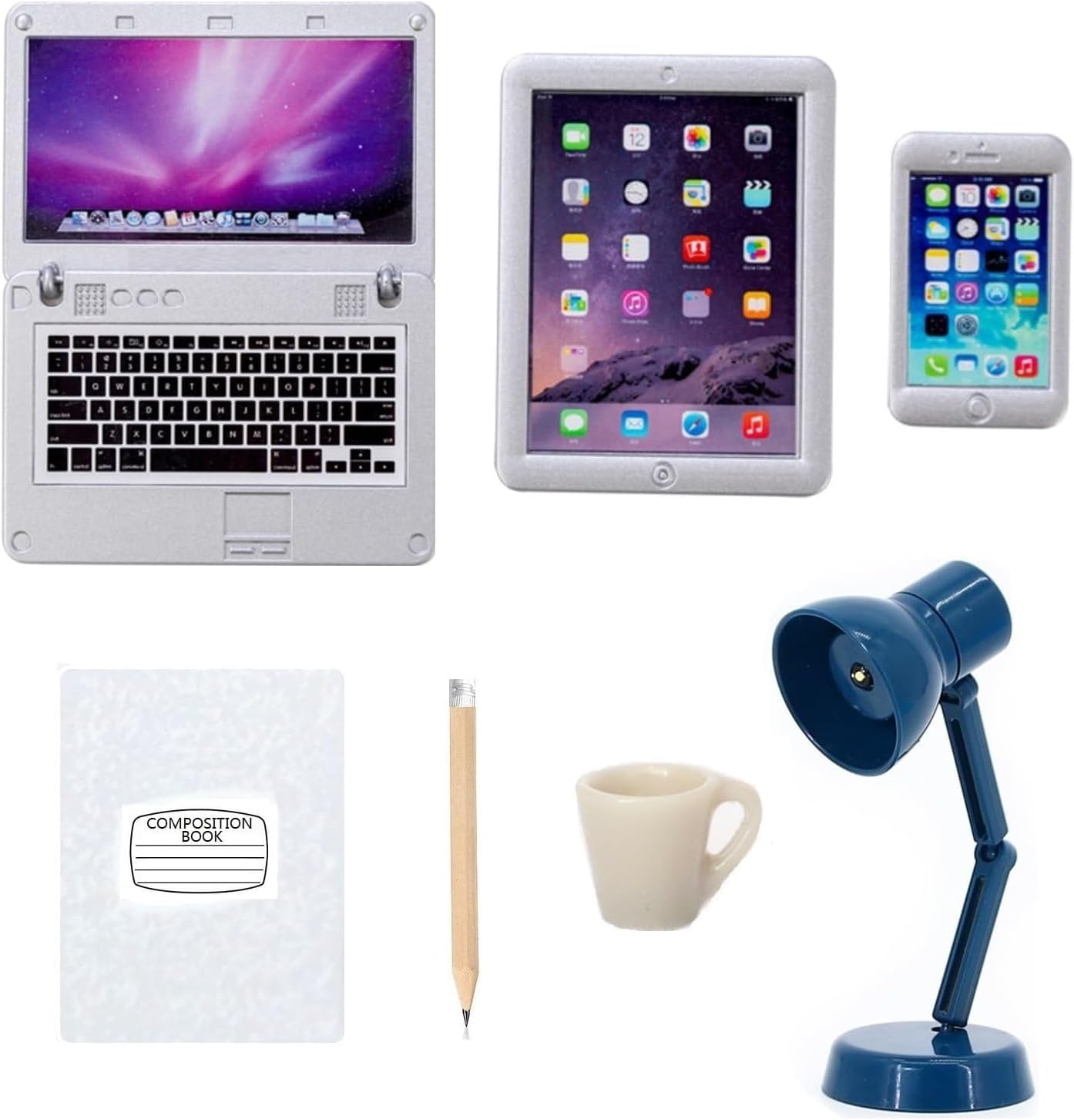 7PCS Dollhouse Miniature Laptop Computer, Small Size Tablet Phone ...