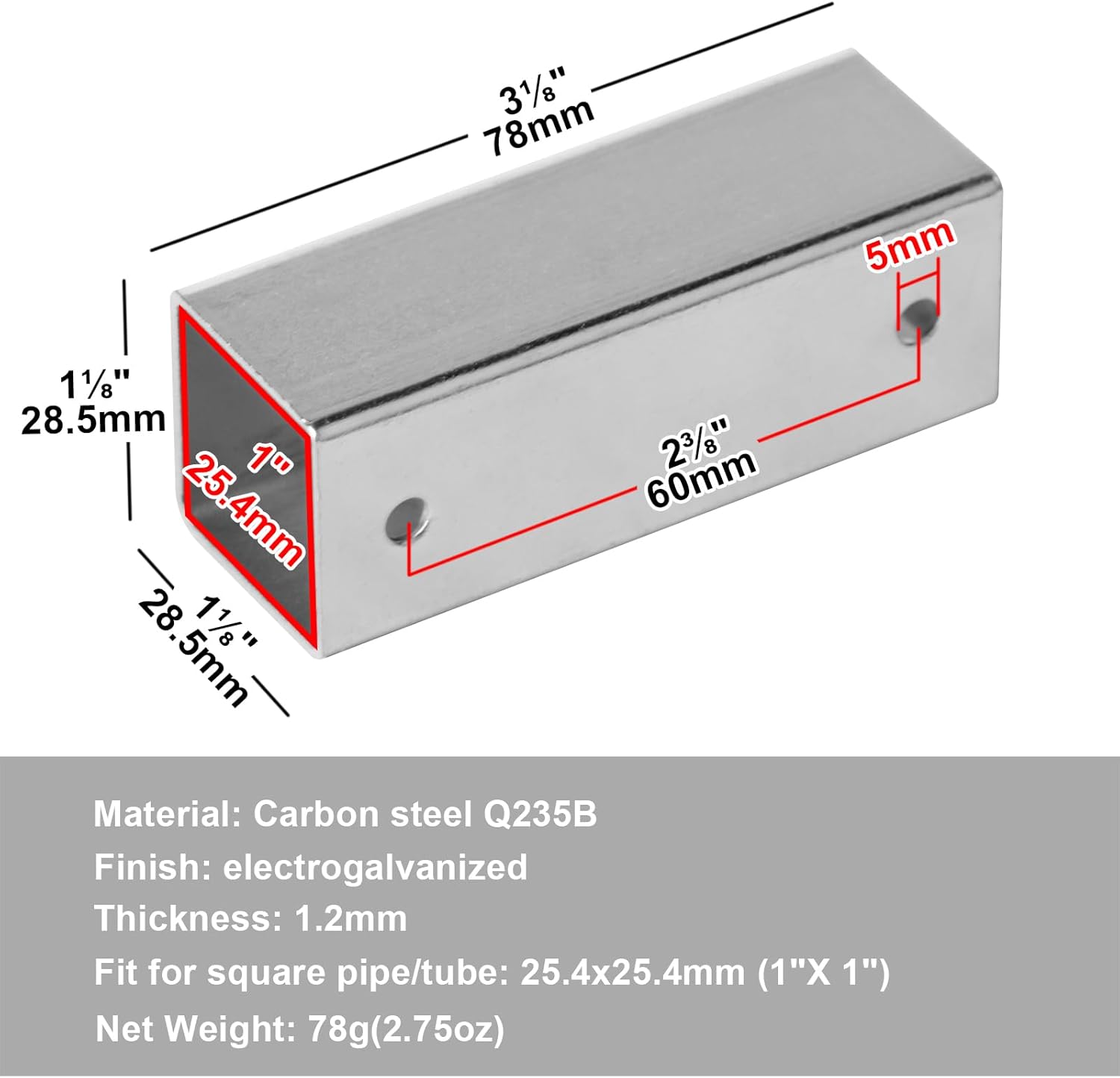 12PCS 1 X 1 Slip Square Tube Coupler, Straight Line Square Tube ...