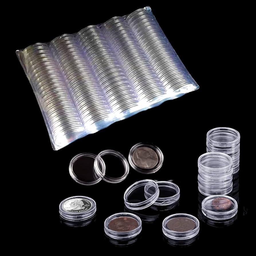 IHC ~ 100 Pcs ~ Coin Capsule Clear 27mm Round Boxed Coin Holder Plastic ...