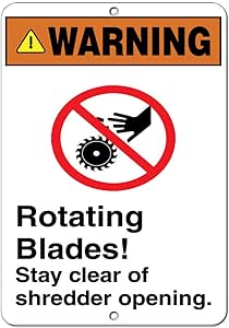 Amazon.com: Warning Rotating Blades! Stay Clear of Shredder Opening ...