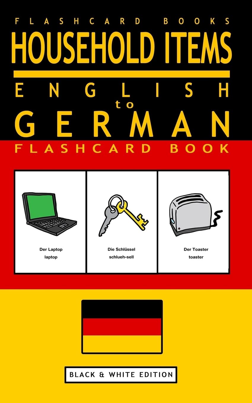 Household Items - English to German Flash Card Book: Black and White ...