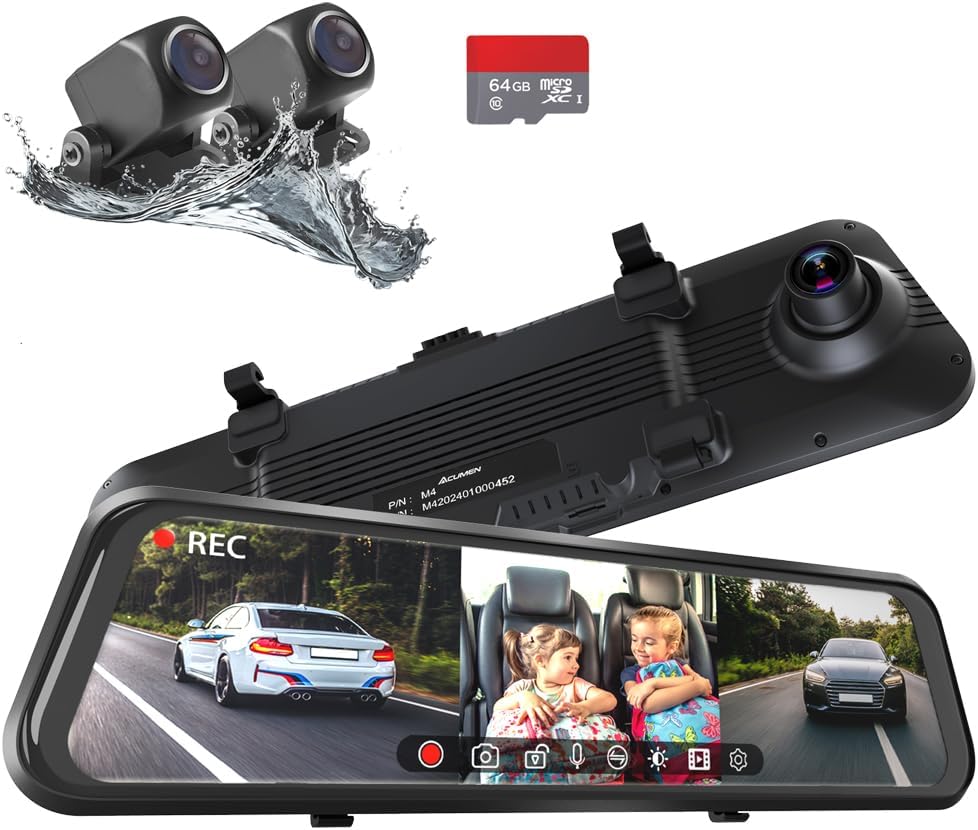 Amazon.com: ACUMEN 12" Rear View Mirror Camera,3 Channel 1080P Mirror ...