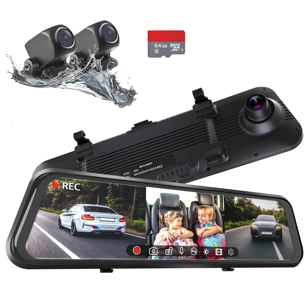 Amazon.com: ACUMEN 12" Rear View Mirror Camera,3 Channel 1080P Mirror ...