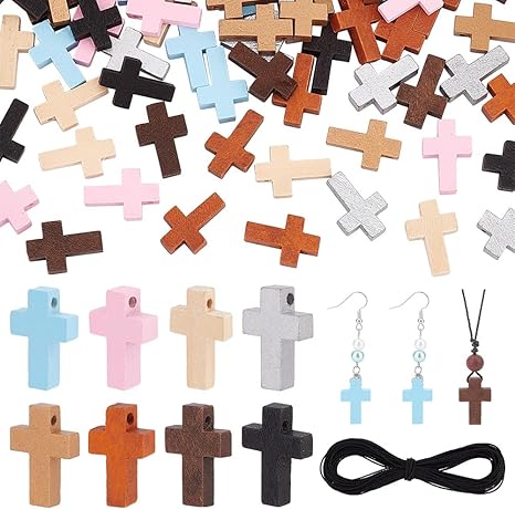Amazon.com: PH PandaHall 128Pcs 8 Styles Wood Cross Pendants, Colorful ...