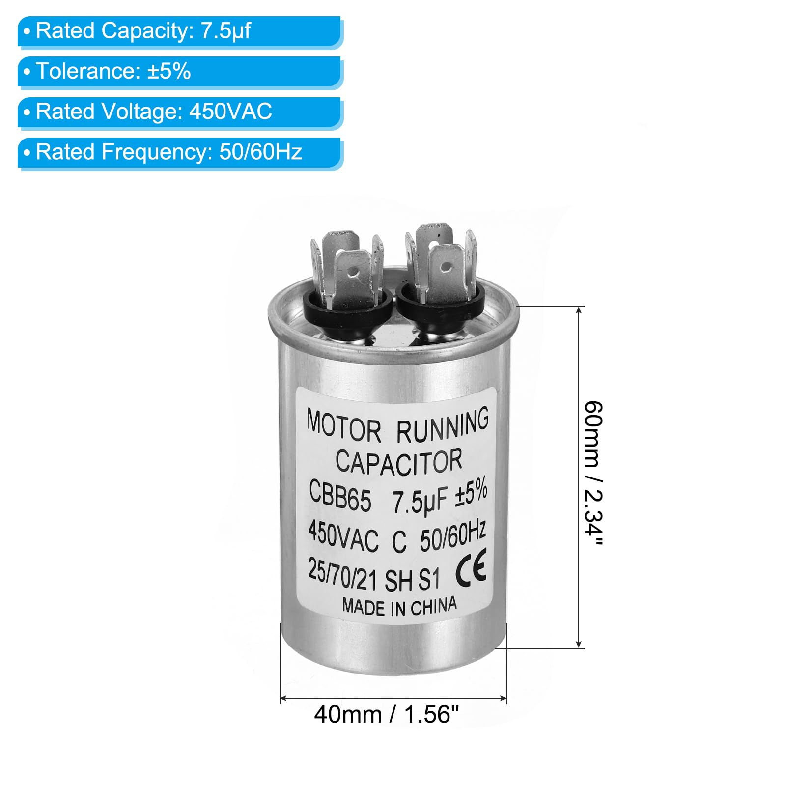 Air Conditioner Capacitor Supply CBB65 S2 AC Motor Capacitor With