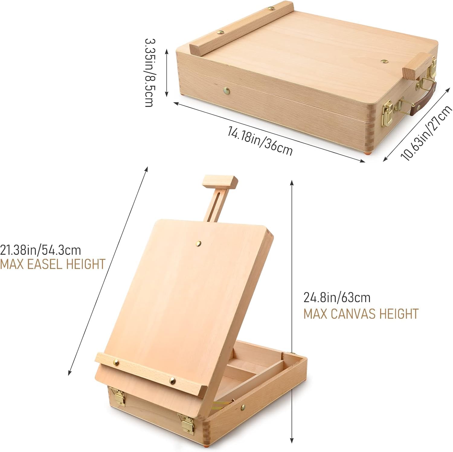 Adjustable Beechwood Tabletop Painting Easel, Wooden Sketch Box Easel ...