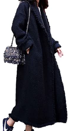 Amazon | nijuh ロングコート ツイード 長袖 無地 シンプル ゆったり 超ロング 足首丈 アウター コート 防寒 秋冬 ...