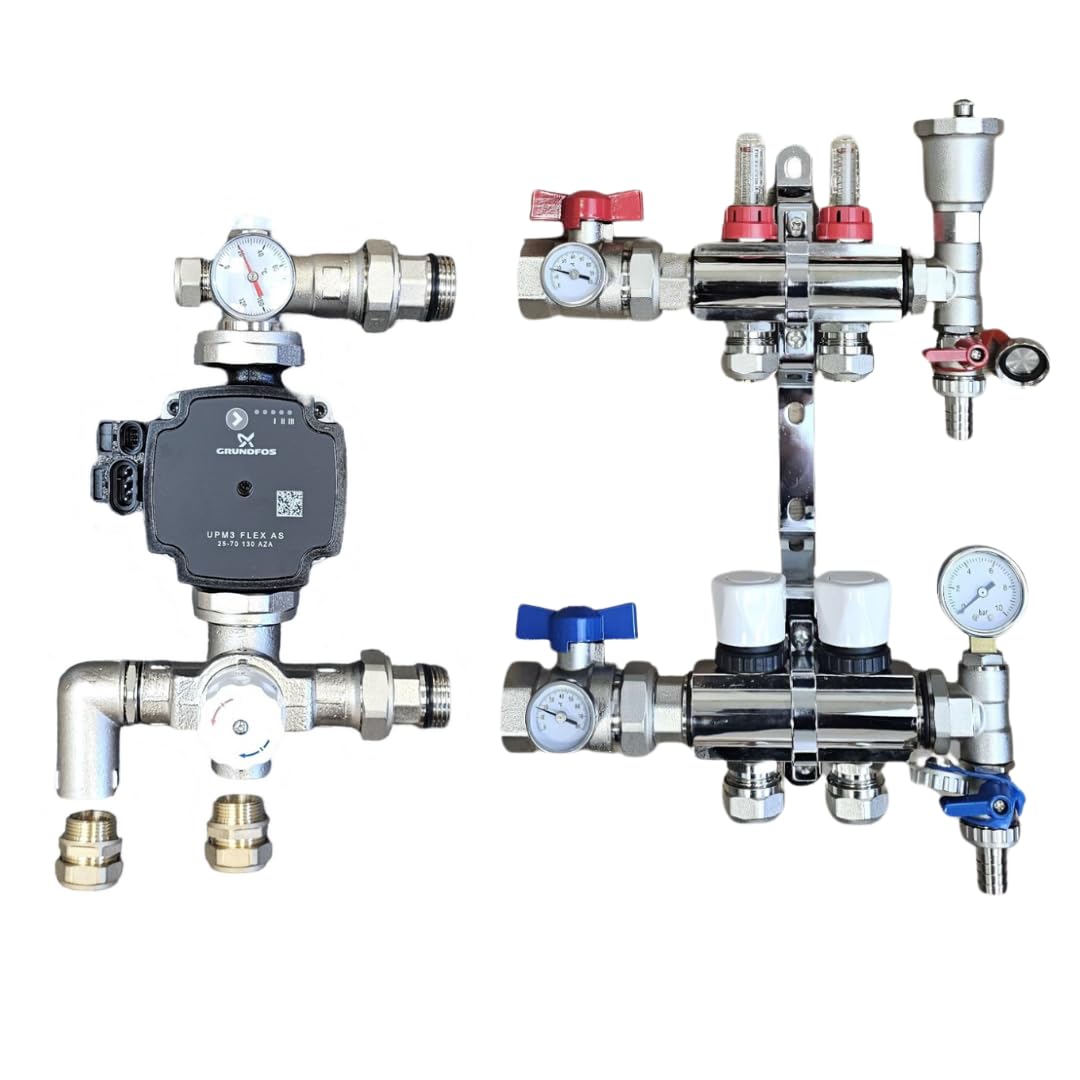 2 Port Brass Underfloor Heating Manifold with A Rated Pump UPM3 Auto ...
