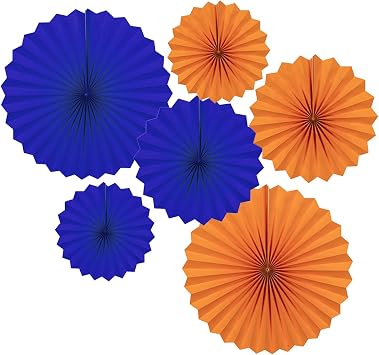 Amazon.com: Navy Blue and Orange Round Party Hanging Paper Fans ...