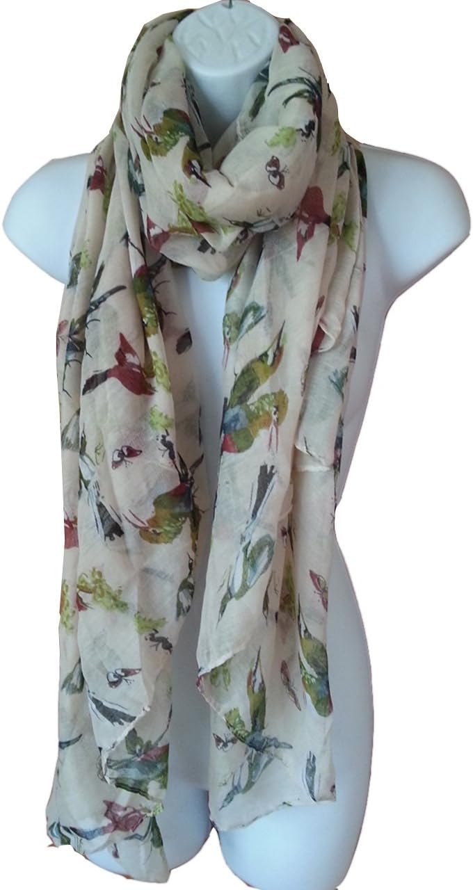 Bird Print Scarf Celebrity Multi Colour Birds & Butterflies Creamy ...