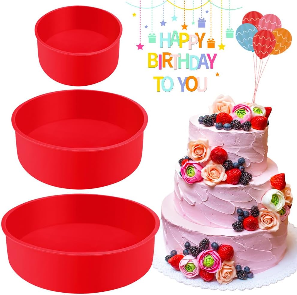 wynott 3-Piece Silicone Baking Tins - Nonstick & Quick Release, Round ...
