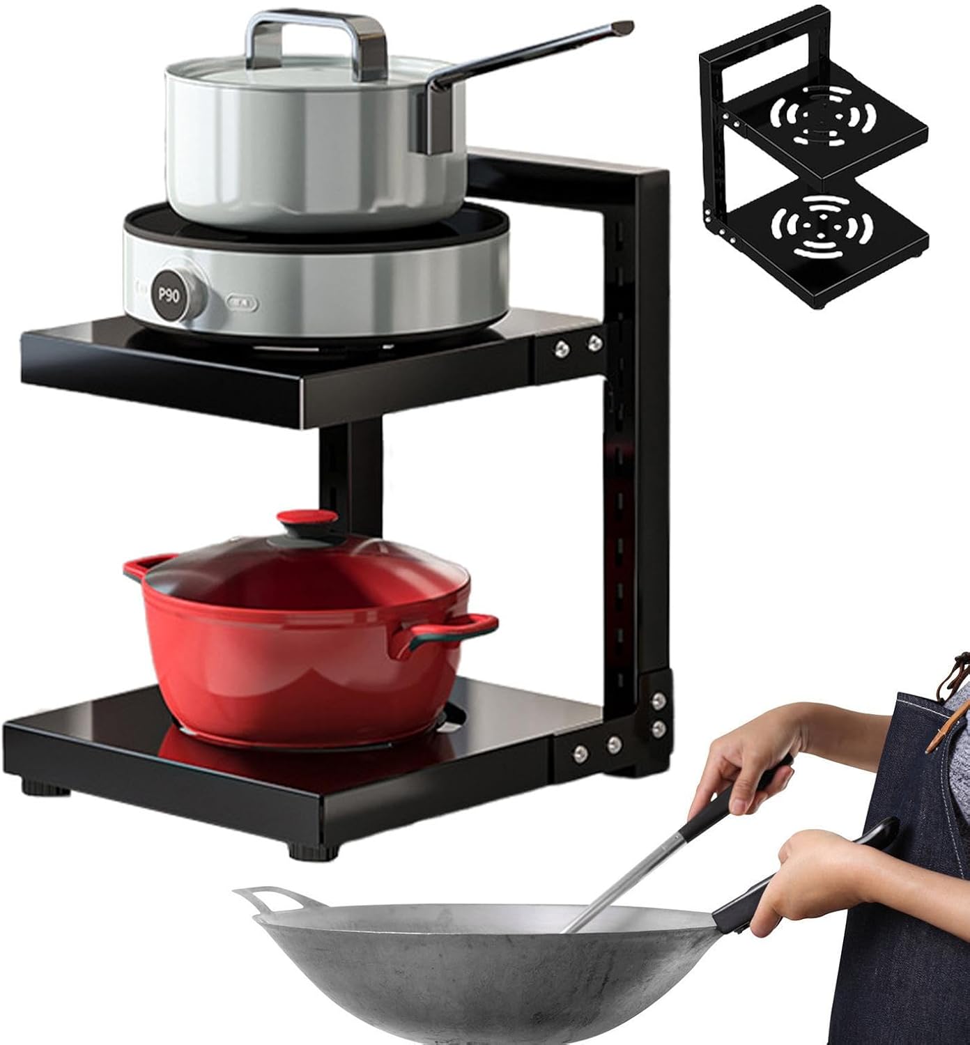 Amazon.com: Pot Storage Rack | 2 Layer Steel Construction Pan Organizer ...