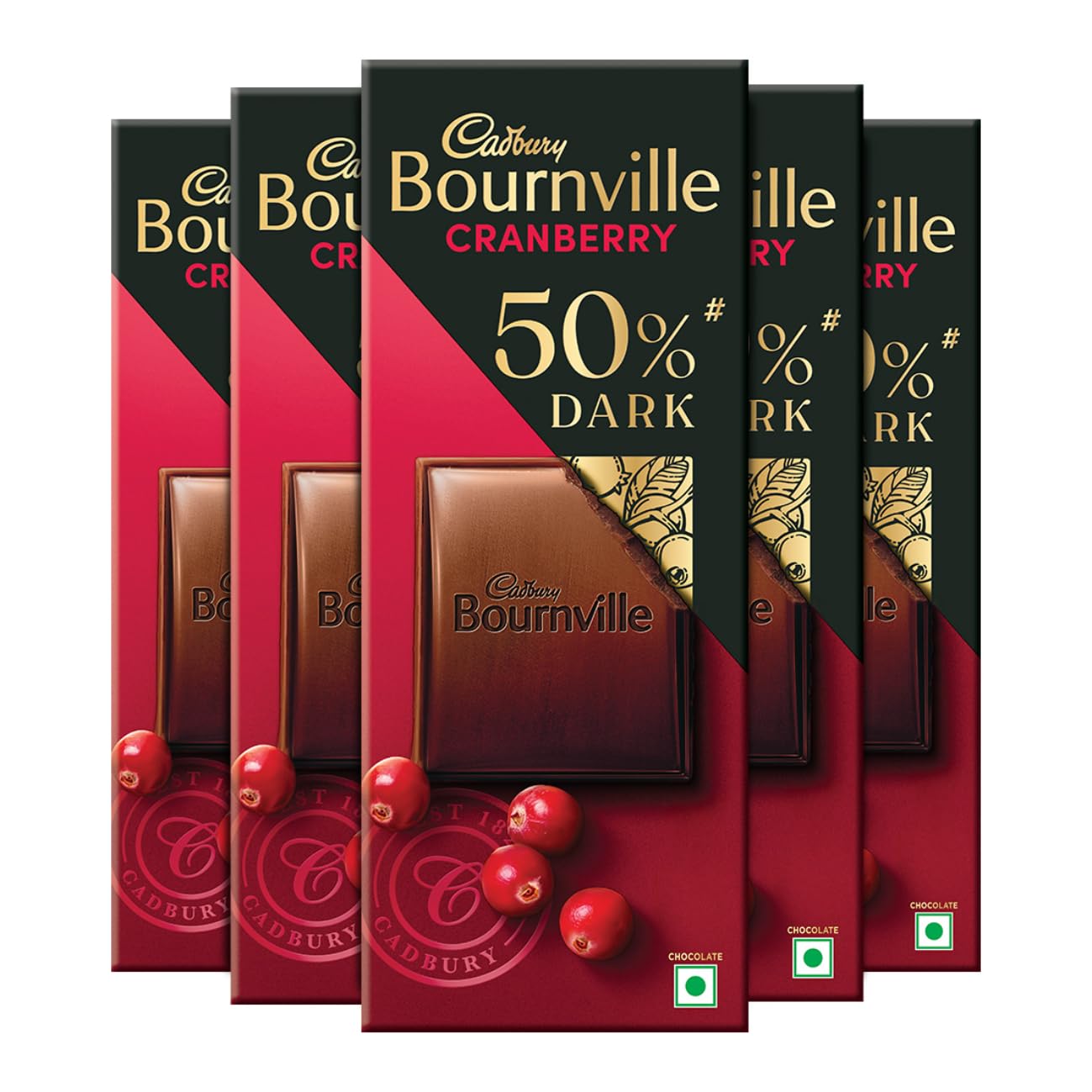 Cadbury Bournville Cranberry Dark Chocolate Bar, 80 grams (Pack of 5 ...