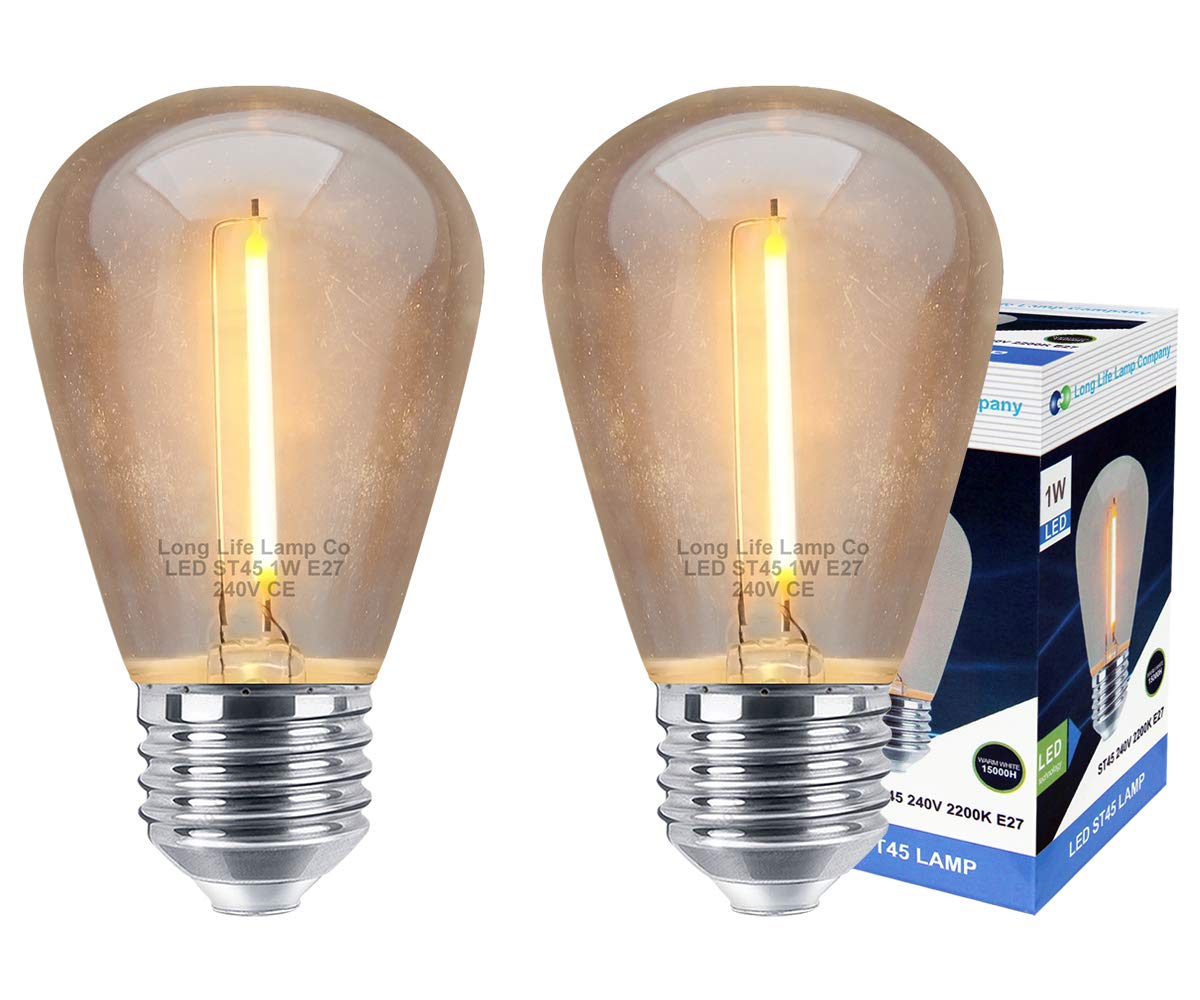 2 x 1w LED Filament Light Bulb E27 Edison Screw Warm White Energy ...