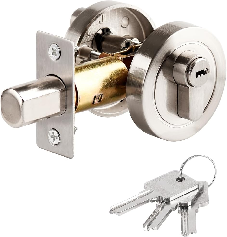 LUNEKUCK Single Cylinder Deadbolt Round Security Lock With Key - Zinc ...