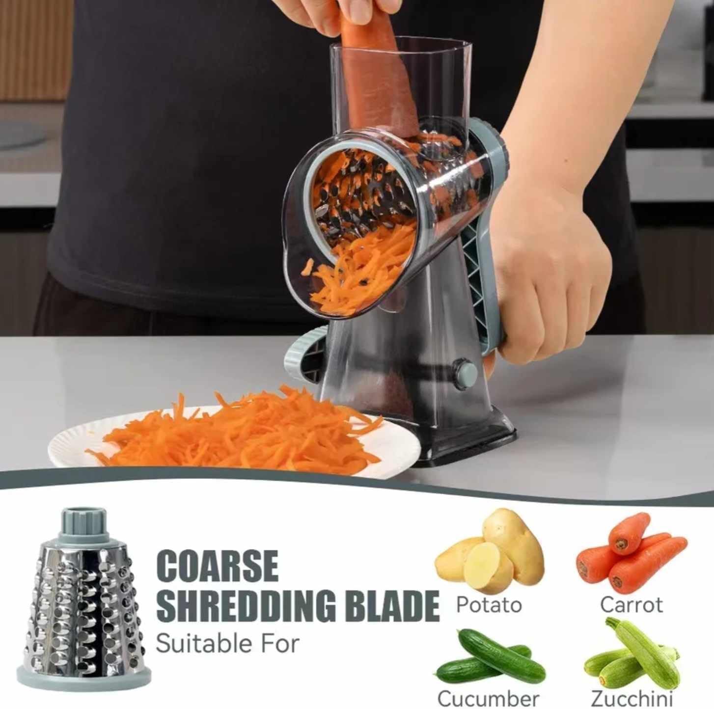 5 In 1 Rotary Grater Stainless Steel Rotary Vegetable Grater - 5-in-1 ...