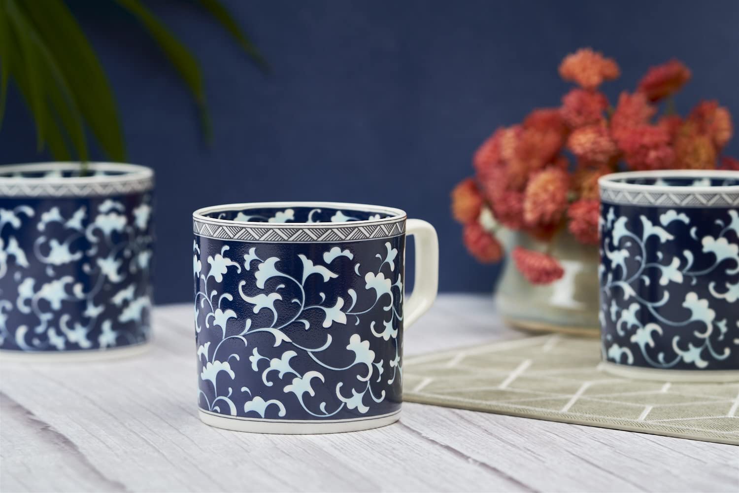 GOLDEN QUEEN'S Handcrafted Indigo Floral Tea & Coffee Cups - Set of 6 ...