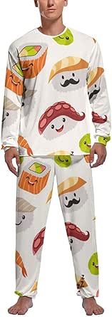 Amazon.com: Kawaii Sushi Emoticon Casual Mens Pajamas Set Long Sleeve ...