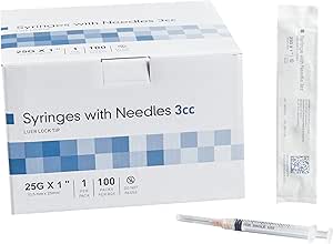 Amazon.com: Disposable Lab Syringes, 3ml, 25G 1 Inch Needle, Luer Lock, Pack of 100 ...