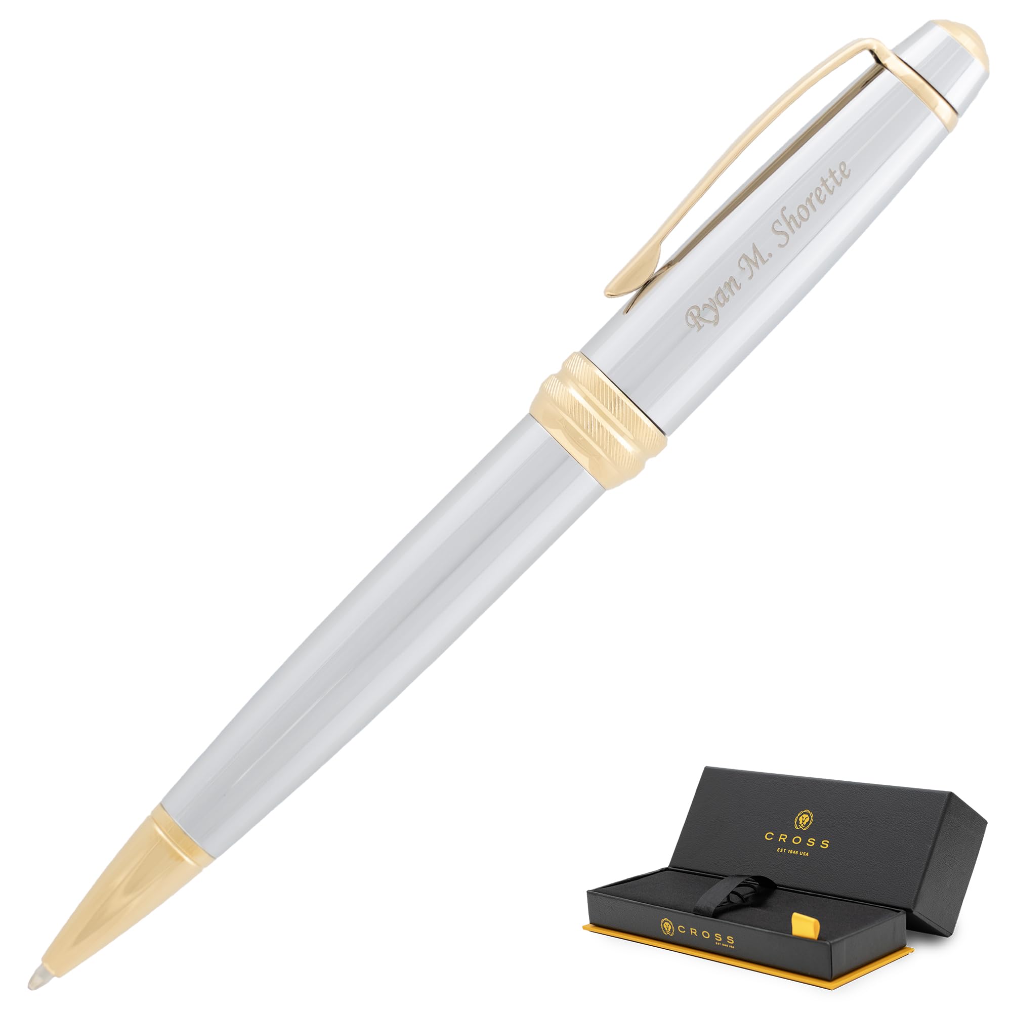Engraved Cross Bailey Medalist Ballpoint Pen Finished In Chrome With ...
