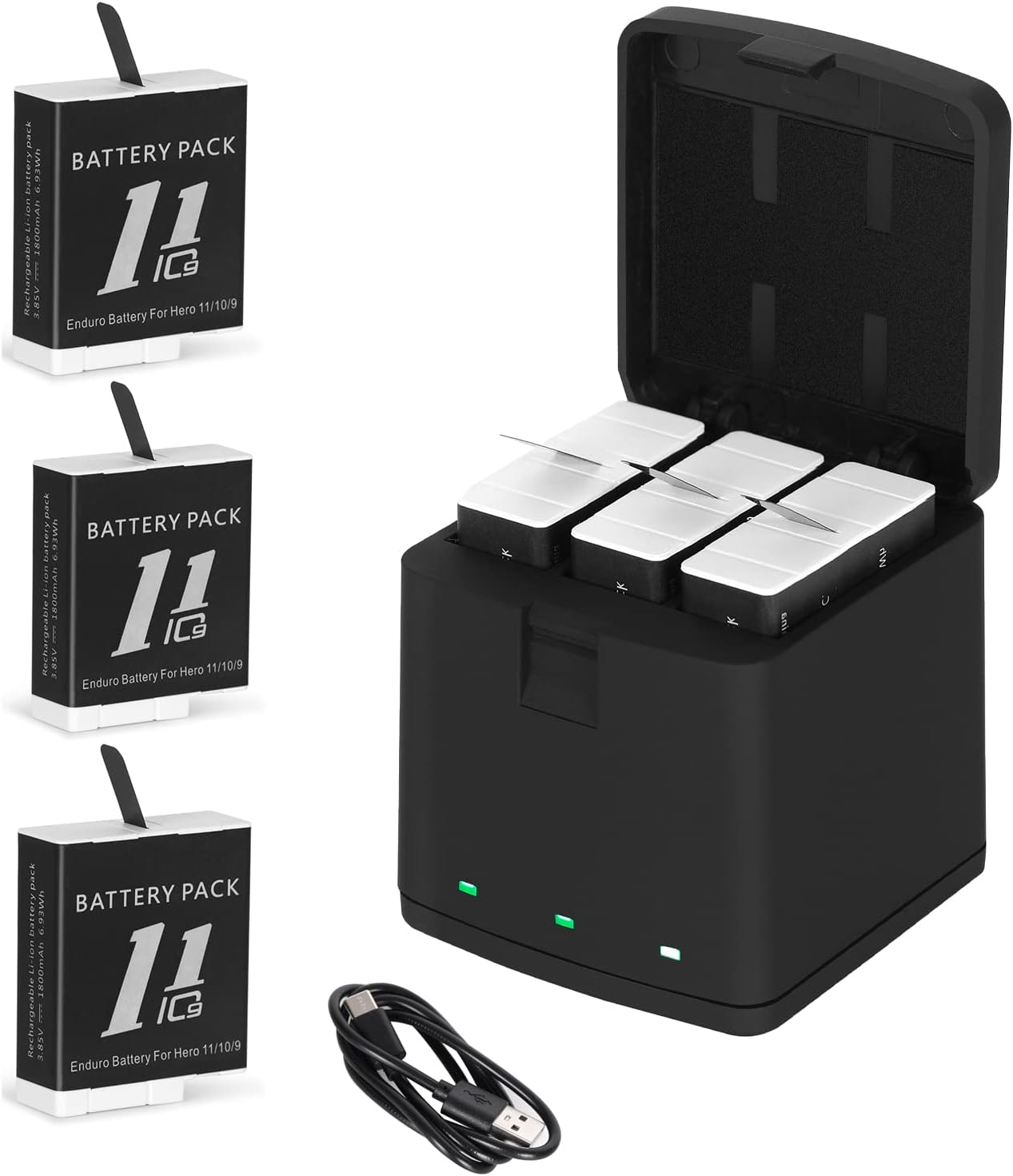Amazon.com: ALREYSUE Hero 11/10/9 Batteries 3-Pack 2000mAh with USB ...