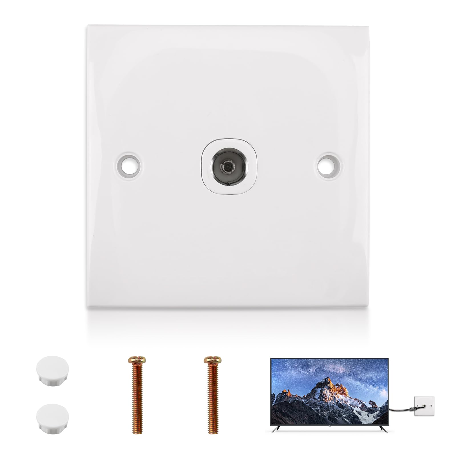 White TV Aerial Socket Coax Wall Faceplate, Single 1 Gang TV/FM Coaxial ...