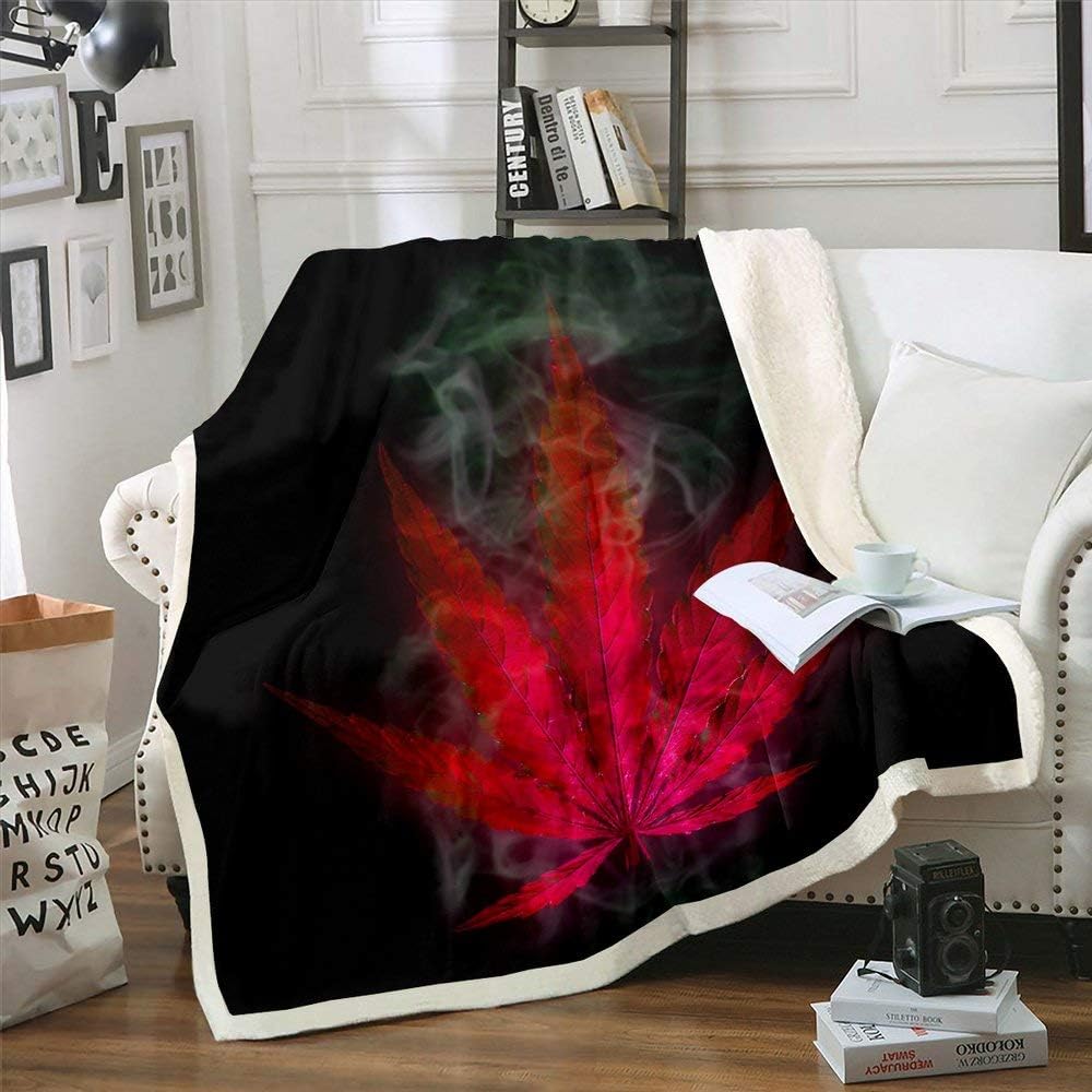 Amazon.com: Marijuana Throw Blanket Red Cannabis Leaf Printed Bed Blanket, for Adult Women Teens ...