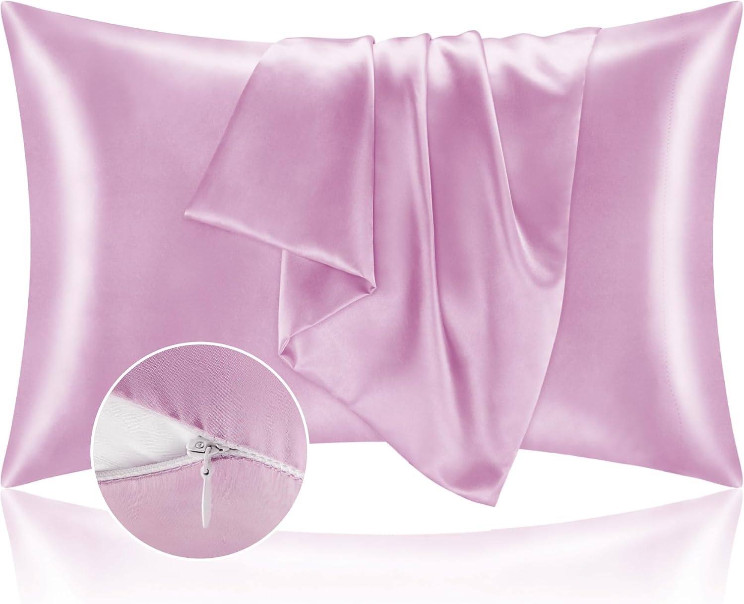 Amazon.com: BEDELITE Satin Pillowcase with Zipper 2 Pack, Pink Pillow ...
