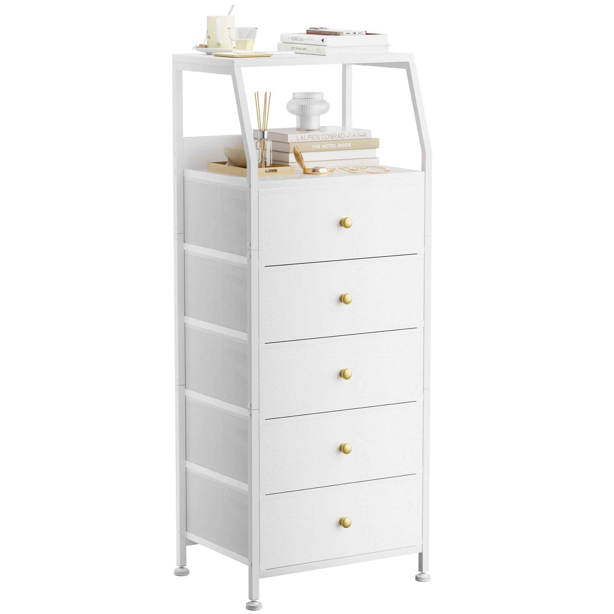 Amazon.com: GipGiper White Nightstand with 5 Drawers and 2-Tier Shelf ...