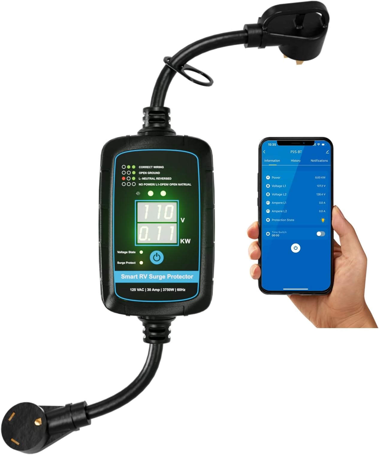 Surge Guard 44280 Portable Surge Protector - 120V, 30A , Black : Amazon ...