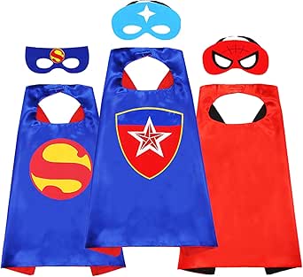 Amazon.com: Superhero Capes and Masks for Kids Halloween Cosplay Double ...