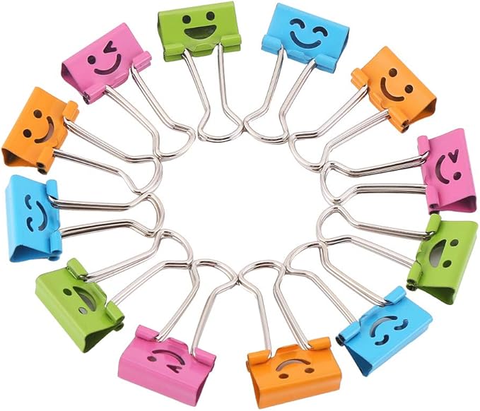 19mm Mini Binder Clips Smiley Paper Clips Assorted Colours, Pack of 40 ...