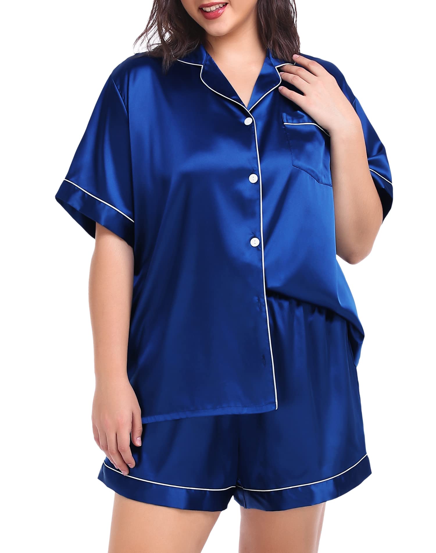 Snapklik.com : Women Satin Pajamas Plus Size Pajama Set Silk Pajamas ...