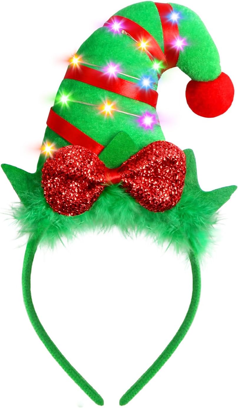 Amazon.com: Farochy Christmas Elf Headband - Christmas LED headband ...