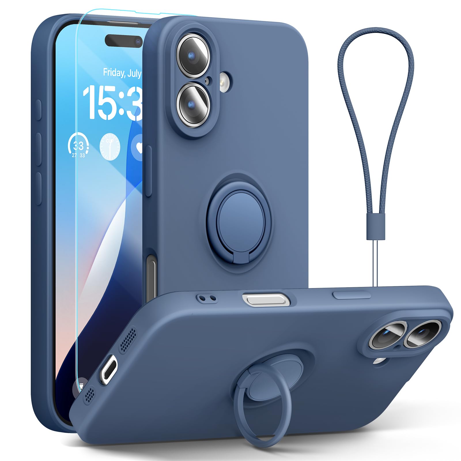 ABITKU Ring Stand Case for iPhone 16, Liquid Silicone Slim Design ...