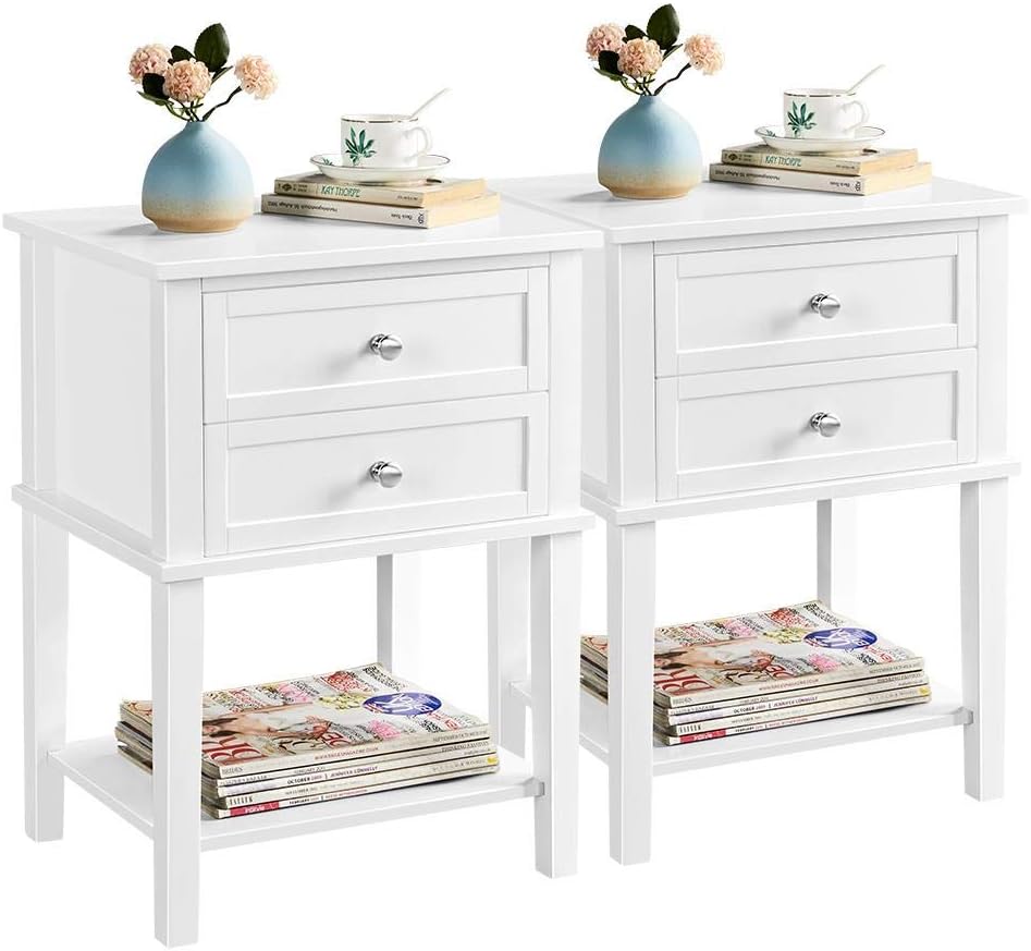 VASAGLE 2 Bedside Tables, Beside Cabinet with 2 Drawers, Wooden Night ...