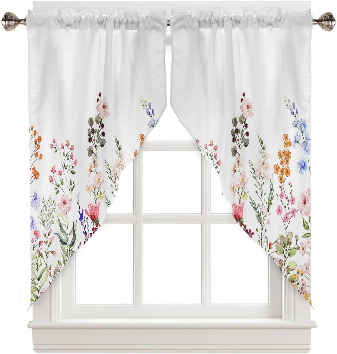 Amazon.com: ANNAMALL Swag Kitchen Curtain Valances, Flower Leaves ...