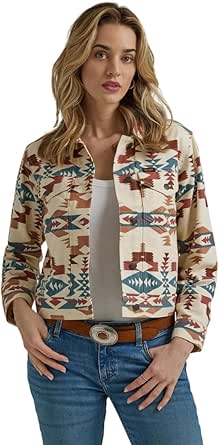 Wrangler Womens Aztec Print Boyfriend Women'S Button Front Denim Jacket ...