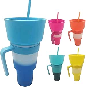 Amazon.com: KSIEE 5 PCS 2 In 1 Snack Drink Cup, Reusable Plastic Drink ...