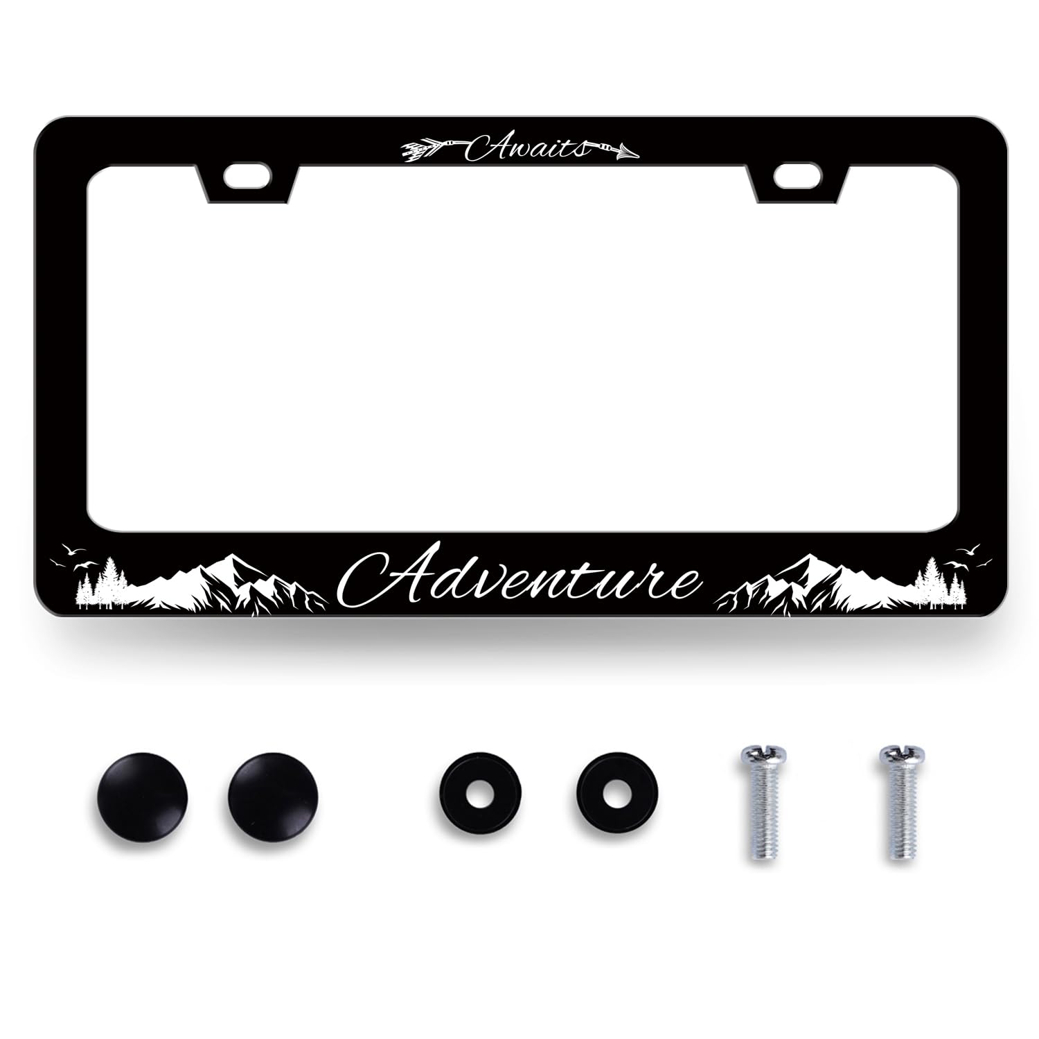 Amazon.com: Adventure Awaits License Plate Frame Mountains License ...