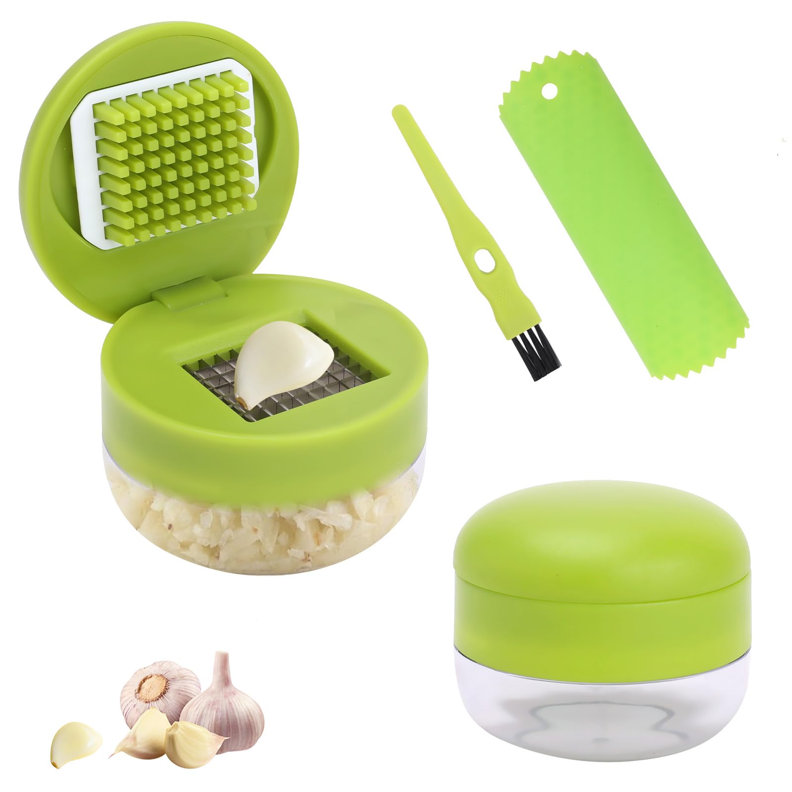 Foyucool Garlic Press Set, 2 Pieces Garlic Crusher, with Silicone ...