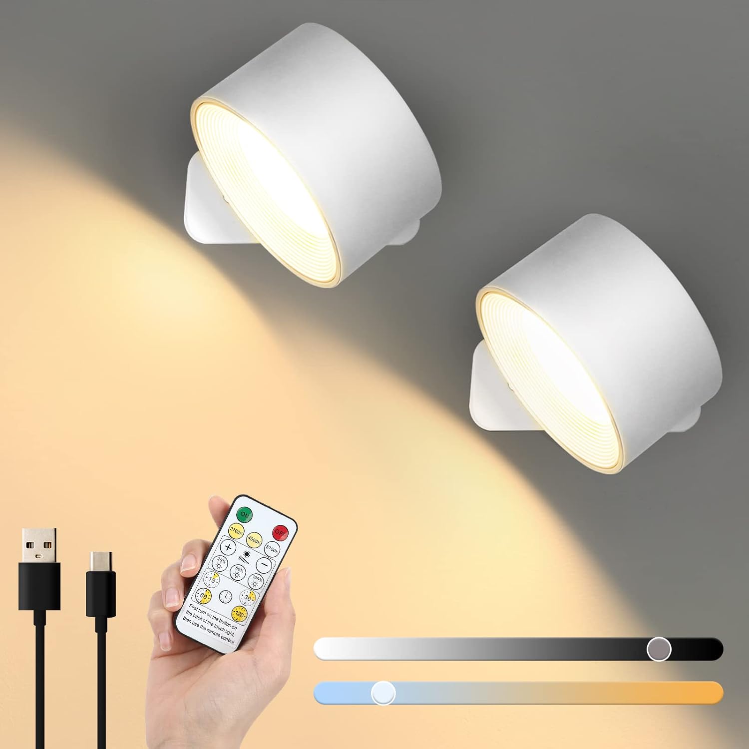 Lightess LED Wall Sconces, Wall Mounted Lamps with Rechargeable Battery ...