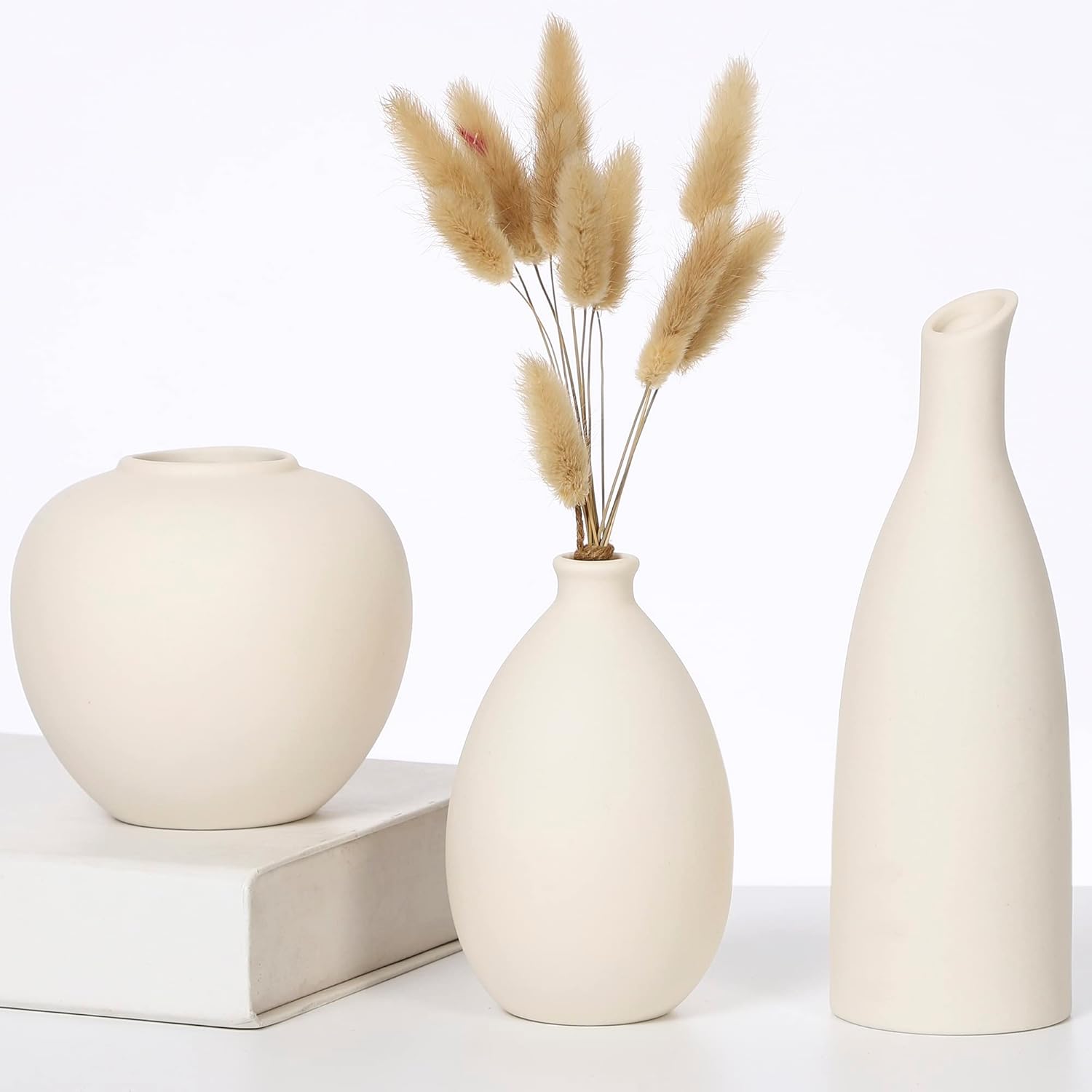 Amazon.com: Vases for Decor, Ceramic Vase Sets, Flower Pottery, White ...