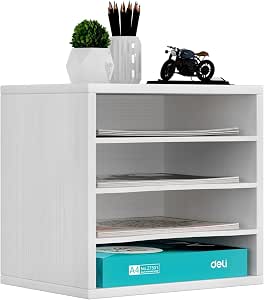 Senhoglb Filing Trays 4 Compartments A4 Paper Organizer Wood Tidy File ...