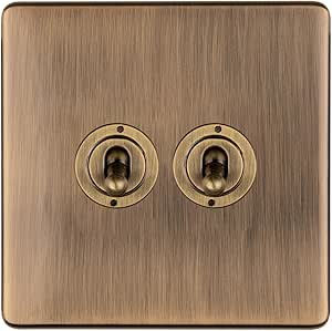 2 Gang Double Retro Toggle Light Switch SCREWLESS Antique Brass 10A 2 ...