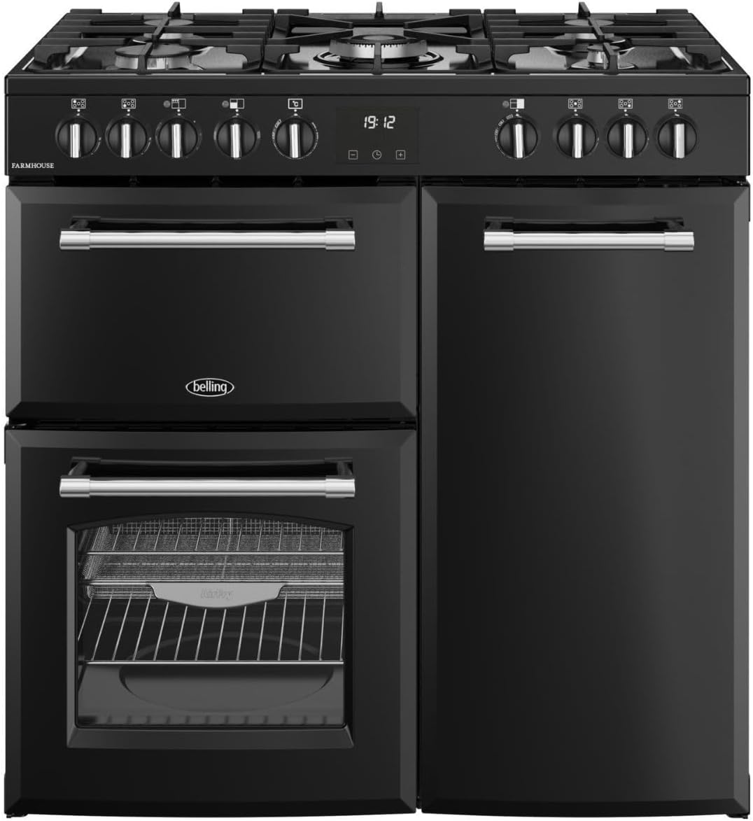 Belling Farmhouse 90cm Dual Fuel Range Cooker - Black : Amazon.co.uk ...