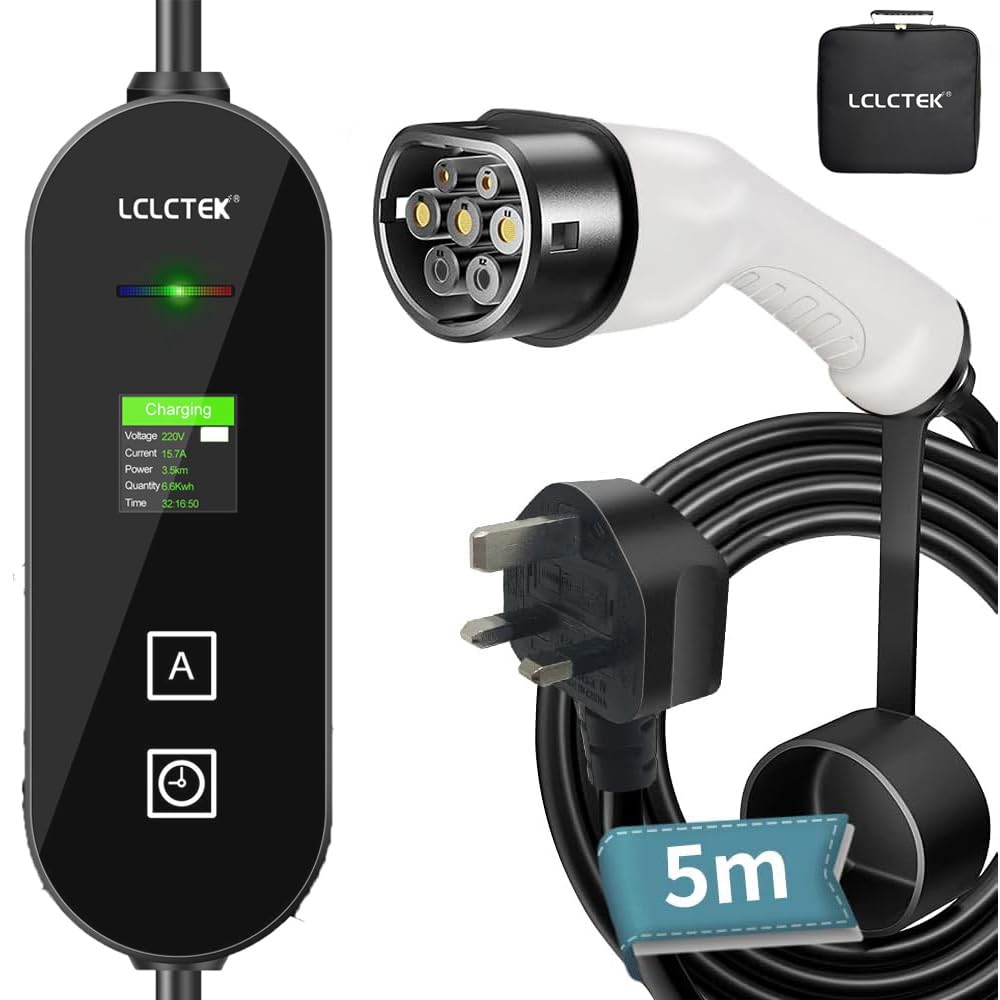 LCLCTEK EV Charger Cable Type 2 to 3 Pin Plug, Portable UK 3 Pin EV ...