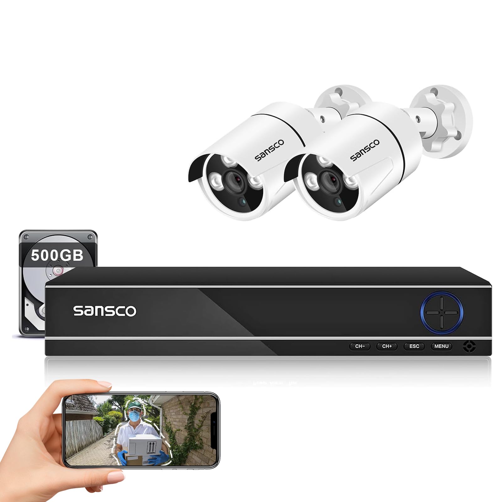 SANSCO 8CH Outdoor CCTV Camera System, 8 Channel 5MP DVR with 500GB ...