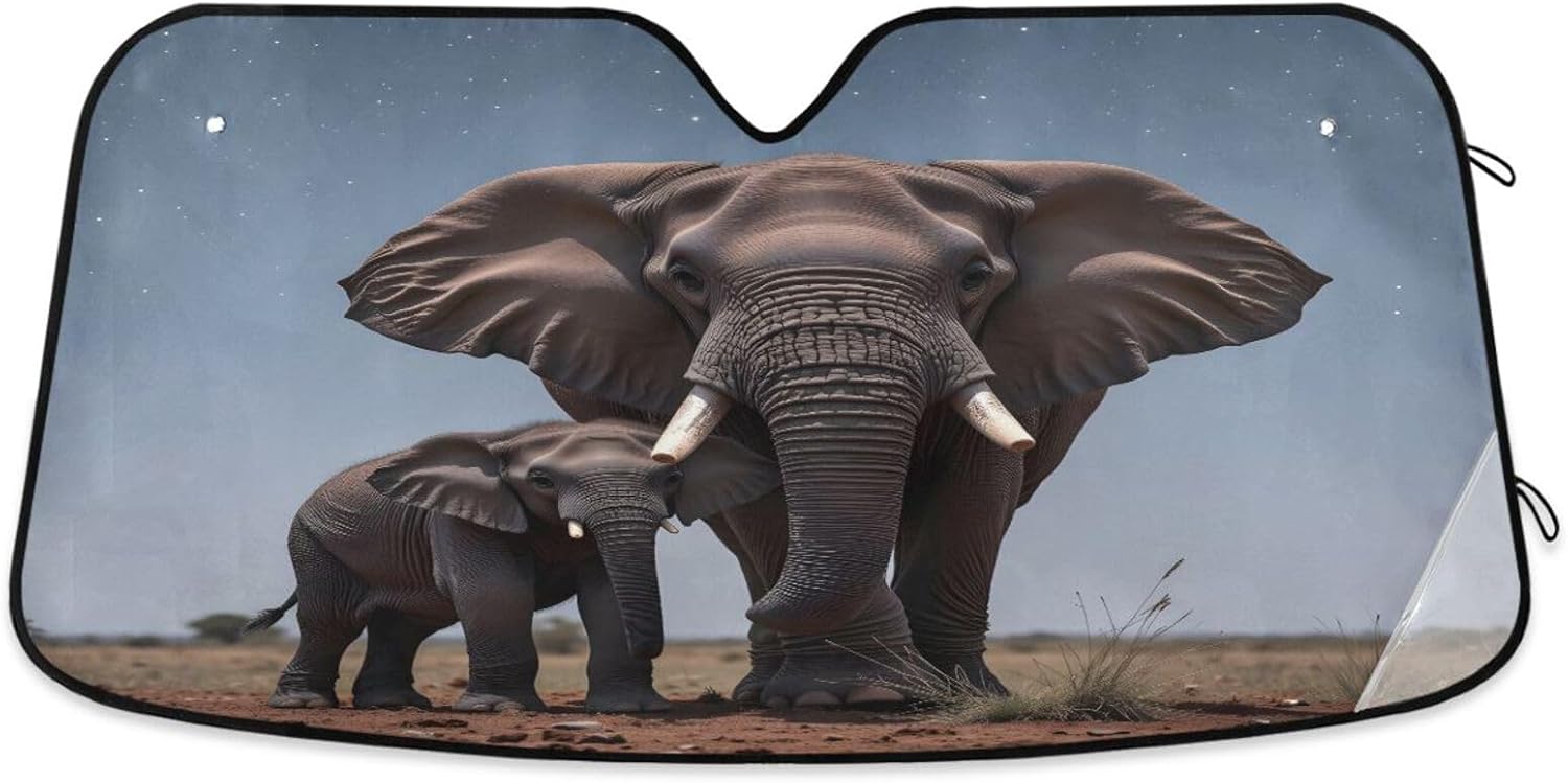 Amazon.com: Windshield Sun Shade Wild Elephants Front Window Block UV ...